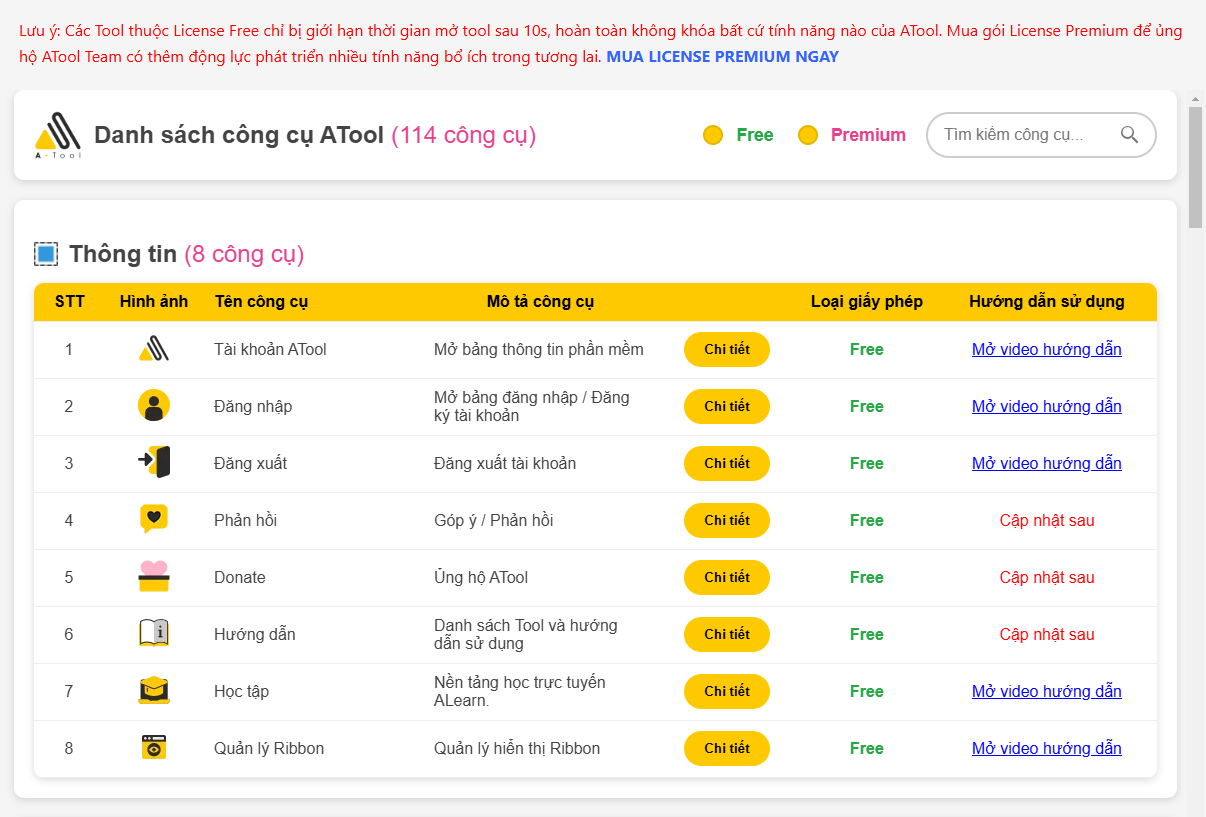 Tính năng - ATool Addin